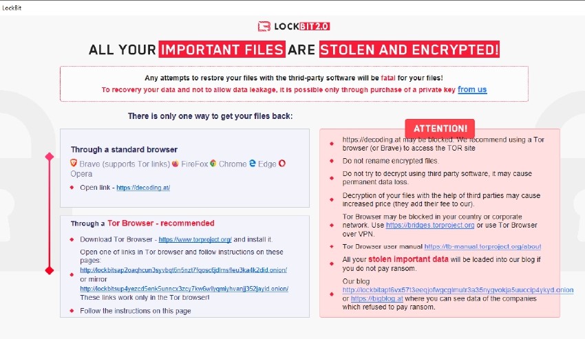 รูปภาพ: แสดงถึงหนึ่งในบันทึกจากกลุ่ม LockBit Ransomware